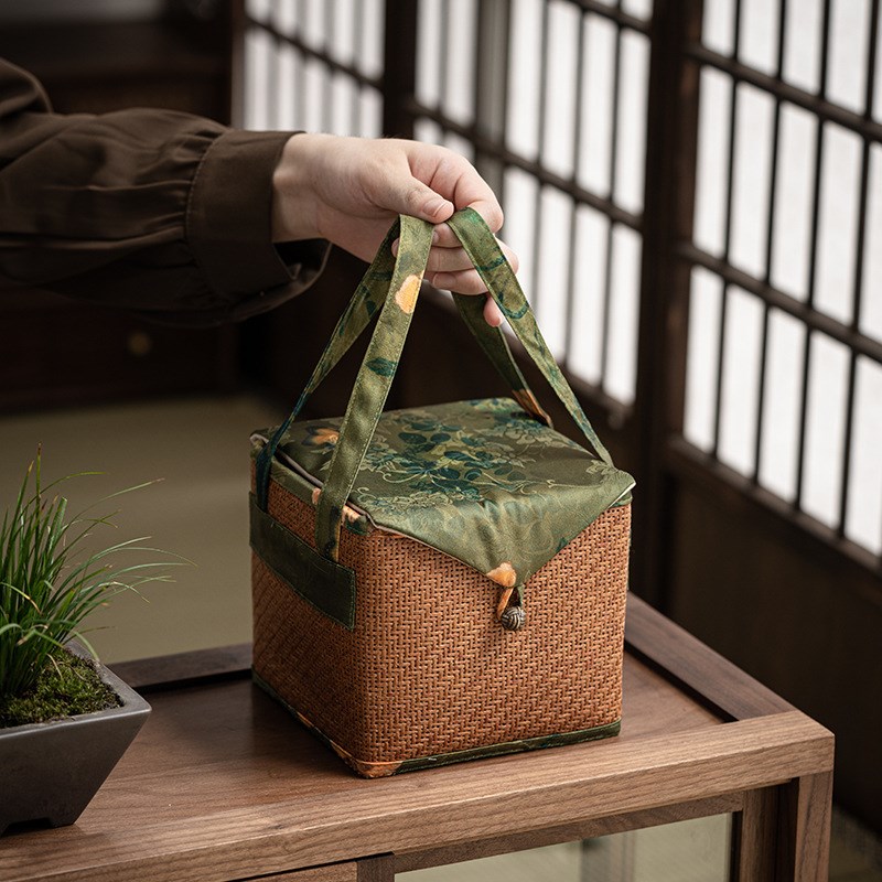 家用旅行茶具收纳包袋快客杯户外A手提便携大容量藤编收纳盒布艺