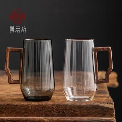热爆玻璃杯胡23-238桃木把杯高档男水士泡茶耐杯防办公绿茶专用个