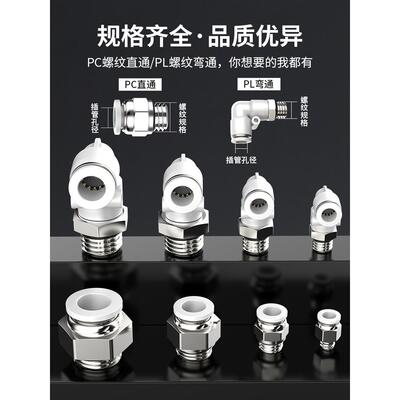 百汇动密封圈PC快插直通P2C8-0带螺纹气管1快速接头PL6/0/12弯通S
