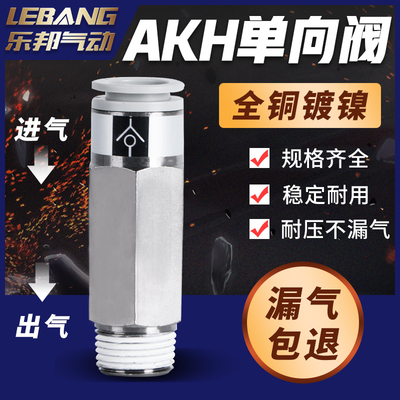 空气单向阀气动接头止回阀AKH04B06B08B10B12B-01铜02气03M5-04S
