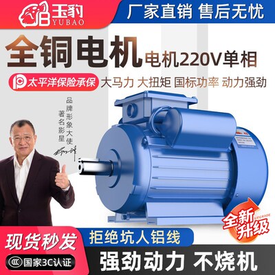 单相电机220V0.75/1.1/1.5/2.2/3/4KW全铜异步电动机马达大马力