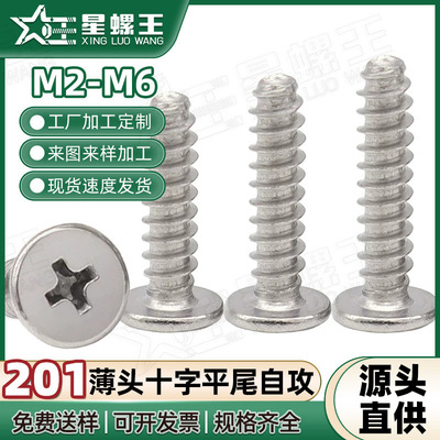 201不锈钢CB螺钉十字槽薄头螺丝大平头平尾自攻丝M2/M3/M4/M5/M6