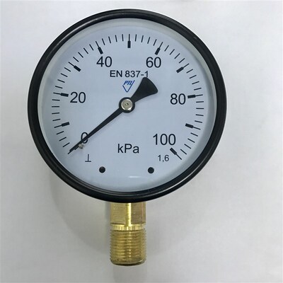 测水用100kpa压力表 直径100mm 铜螺纹m20x1.5 径向 1.6级 微压表