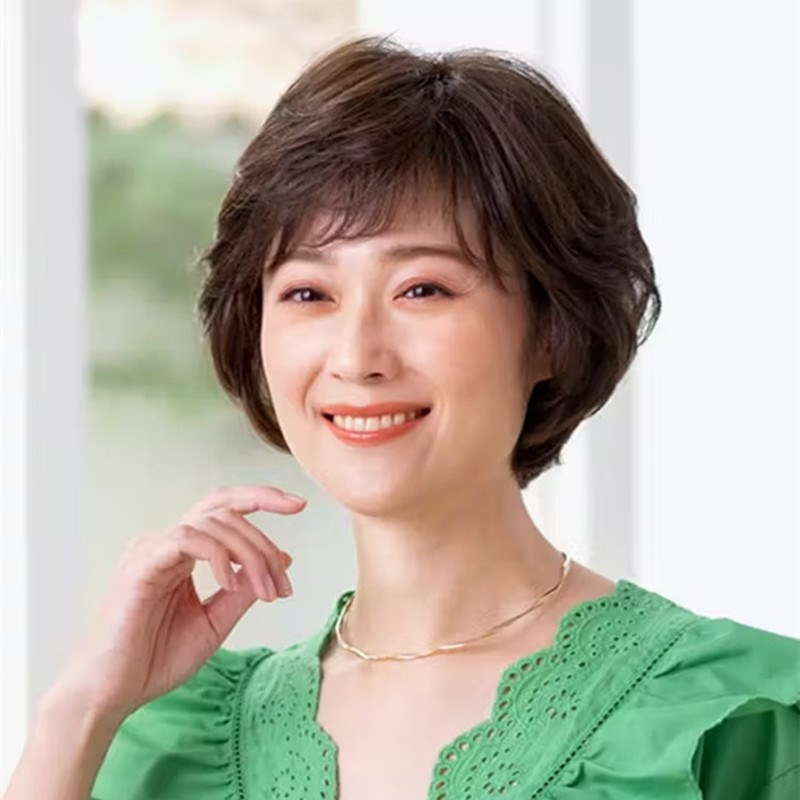 假发全头套女真人发丝真发短发全真自然整顶妈妈中老年女士妈妈款