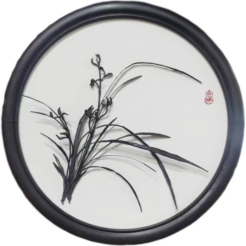 芜湖储氏铁画六边菱形实木框双面座屏屏风纯手工桌面摆件兰草和字