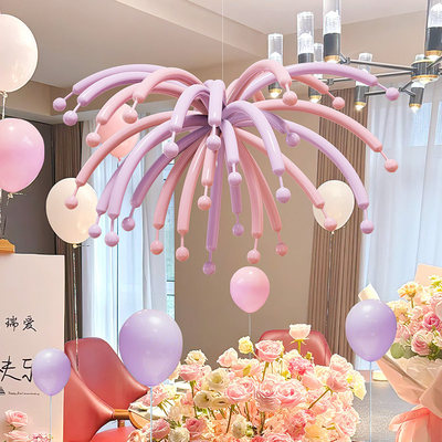 烟花长条气球生日快乐场景