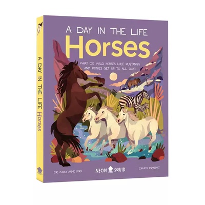 英文原版 Horses：What Do Wild Horses like Mustangs and Ponies Get Up To All Day? 精装 动物知识绘本 Neon Squid