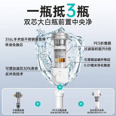 GOOTHO库硕大白瓶双芯前置过滤器全屋中央净水家用自来水过滤家用