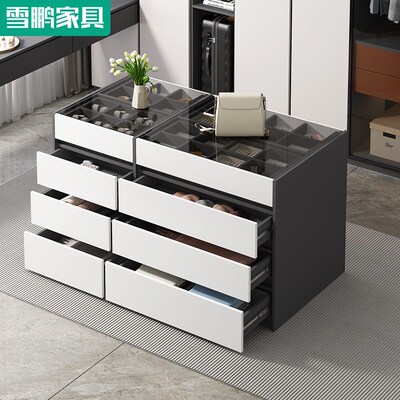 简约衣帽间中岛台化妆柜斗柜抽屉一体首饰展示双面收纳储物柜6K27