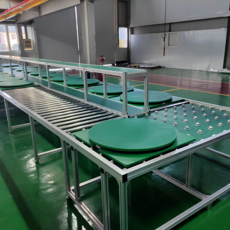 车间生产线无动力滚筒装配线带圆盘旋转防静电工作台自动化流水线