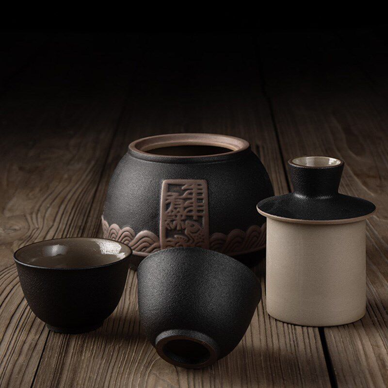 陶瓷温酒器烫酒壶家用年年有余老式仿古酒具套装白酒杯加热温酒壶
