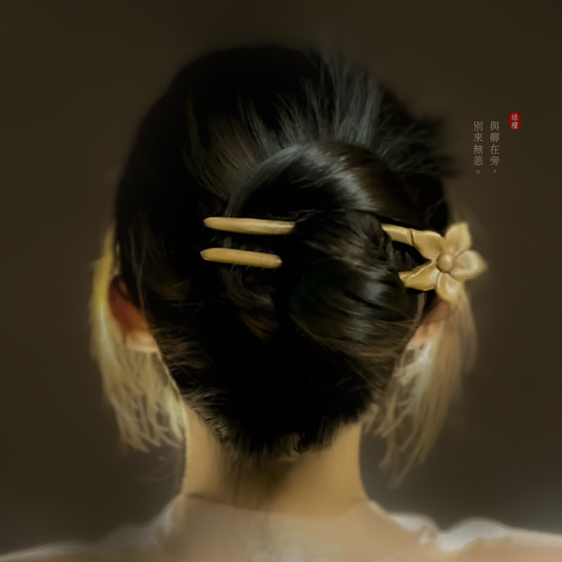 发圈发网女简约檀木双钗发簪古风簪子绿檀黑檀手工木质发钗盘发簪