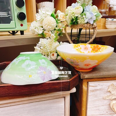 F74濑户烧陶瓷釉下彩手绘汤碗大容量汤盆浮雕碗家用餐具大碗个性