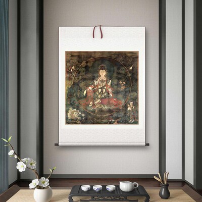 法海寺壁画《水月观音》客厅书房茶室装饰K画挂画玄关高清卷轴字