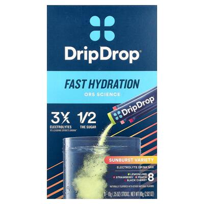 DripDrop,Electrolyte Drink Mix, Sunburst Variety, 8 Sticks,
