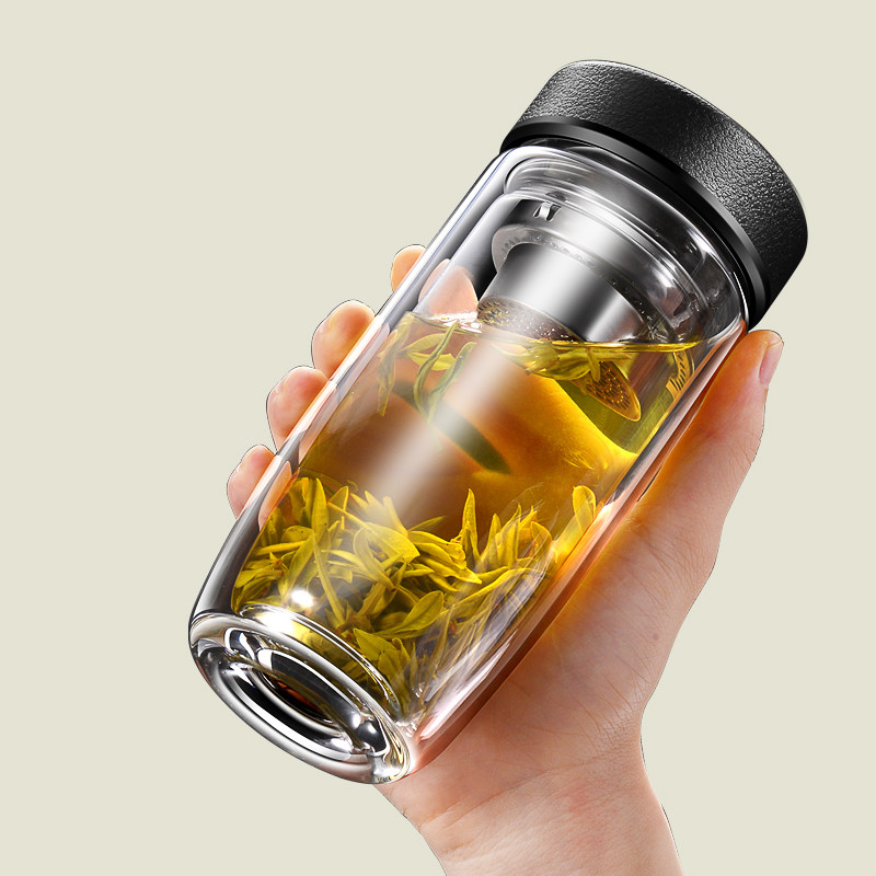 双层玻璃杯便携水杯男家用智能隔热过滤茶水分离泡茶杯子带盖定制
