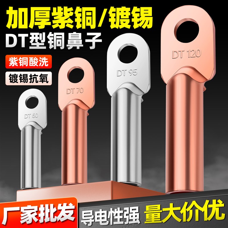 DT铜鼻子铜接头紫铜线鼻子线耳8/10/16/25平方镀锡堵油电缆线端子