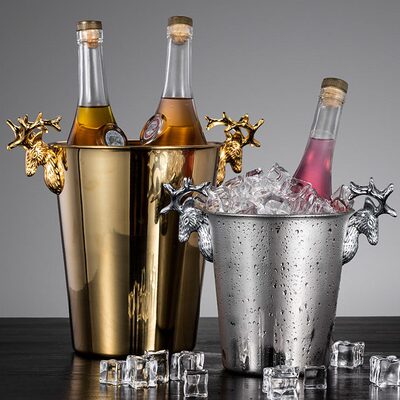 甄选GJU8304不锈钢冰桶酒吧KTV香槟桶啤酒桶红酒冰桶金色鹿耳冰桶