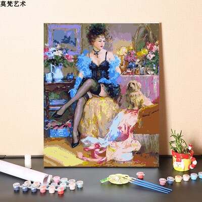 数字色画diy手工填充世界名画手绘拉莫祖夫美女人物涂油油彩画画