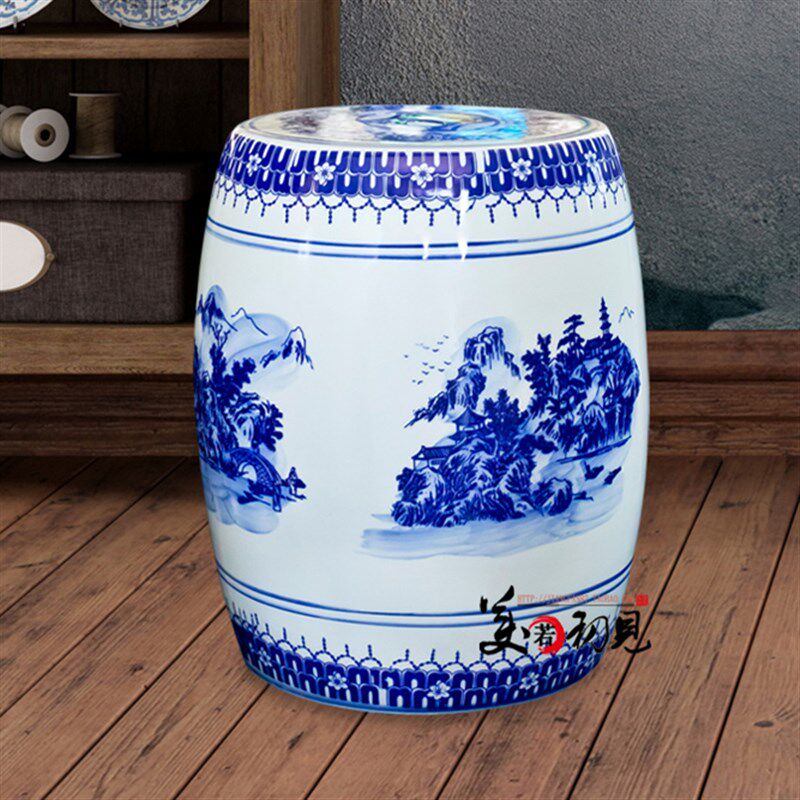 梳德镇仿古青花陶瓷凳子鼓凳瓷墩饰凳换鞋凳景妆凳凉凳庭院装浴凳