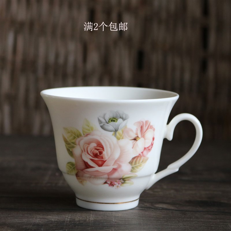 有耳陶瓷茶杯大号花茶红茶品茗杯带把欧式办公咖啡杯定制LOGO包邮