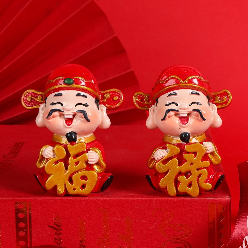 新款福禄寿禧财树脂工艺品汽车摆件烘焙蛋糕装饰可爱财神喜庆摆件