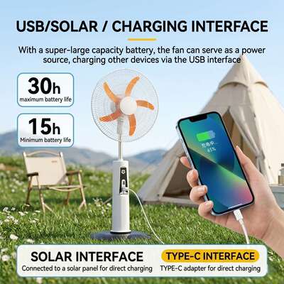 跨境Solar Floor Fan太阳能落地电风扇带灯户外露营风扇跨境供货