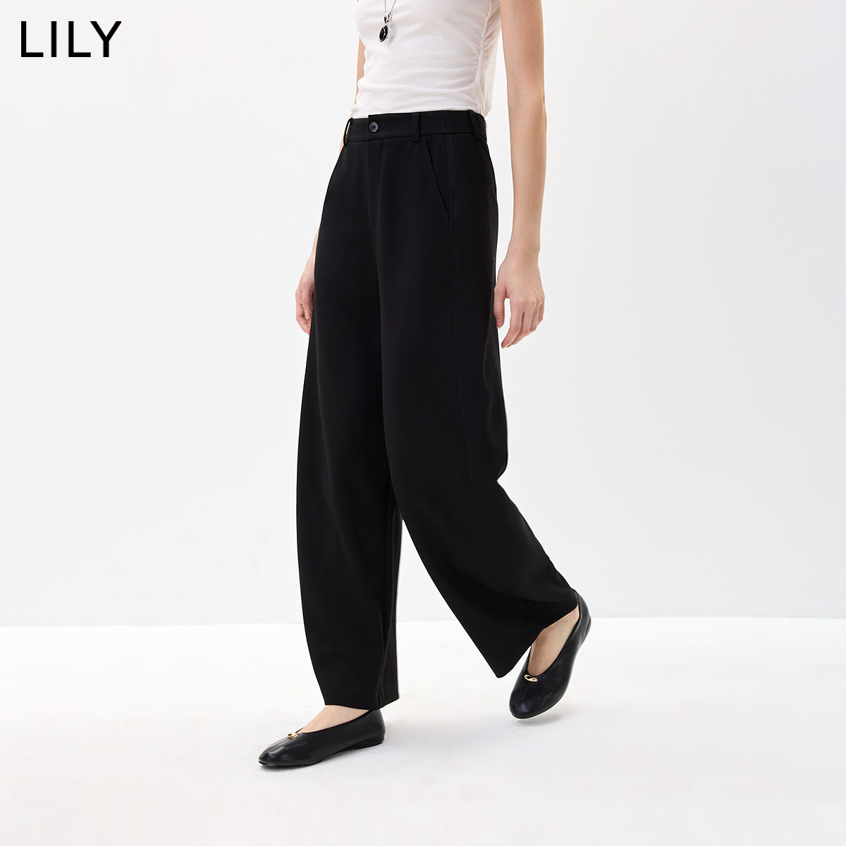 LILY2026秋新款简约宽松显瘦百搭通勤垂感阔腿休闲裤弯刀裤女裤子