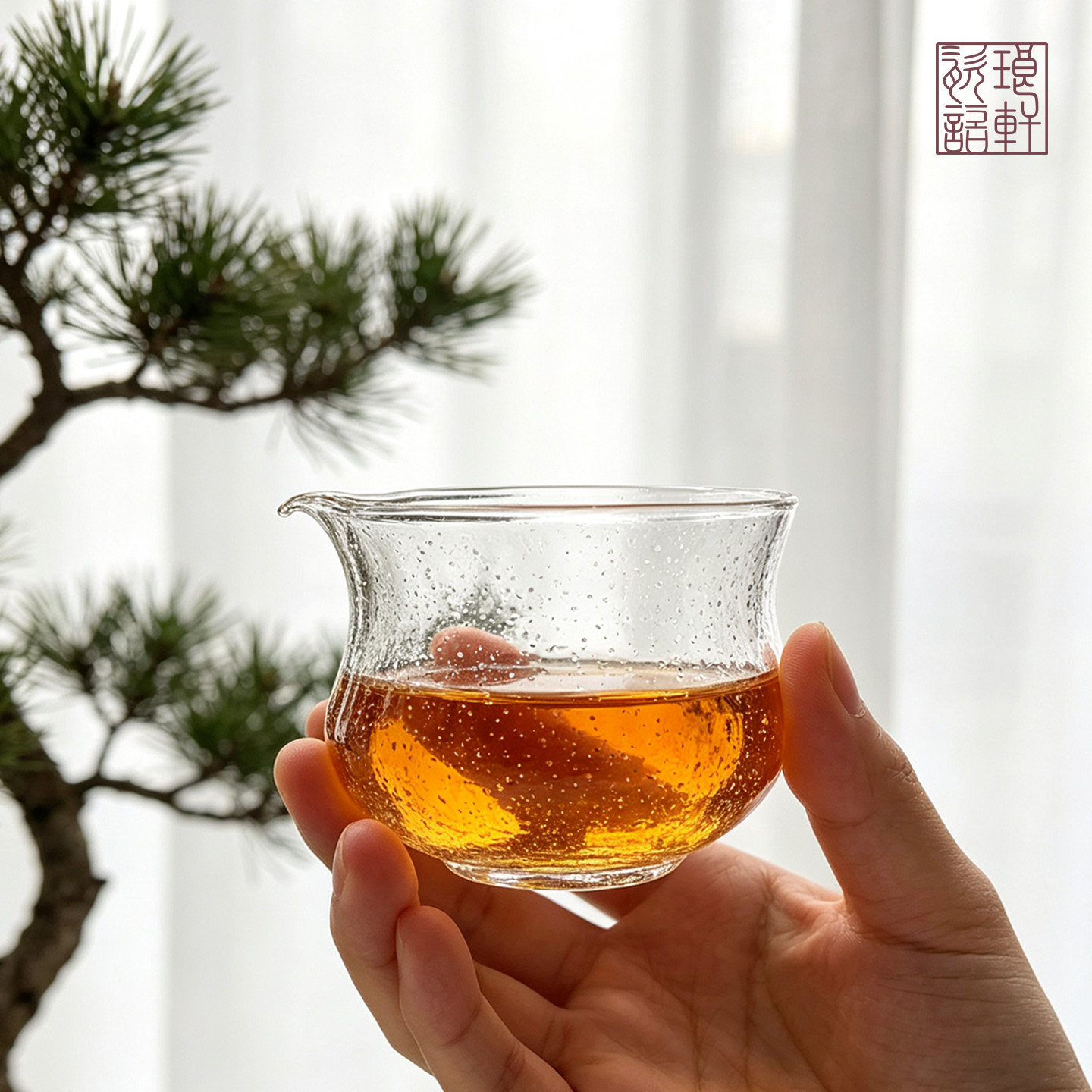 琅轩瓷语玻璃飞鸟气泡公道杯高硼硅耐热功夫茶具家用茶室分茶茶海