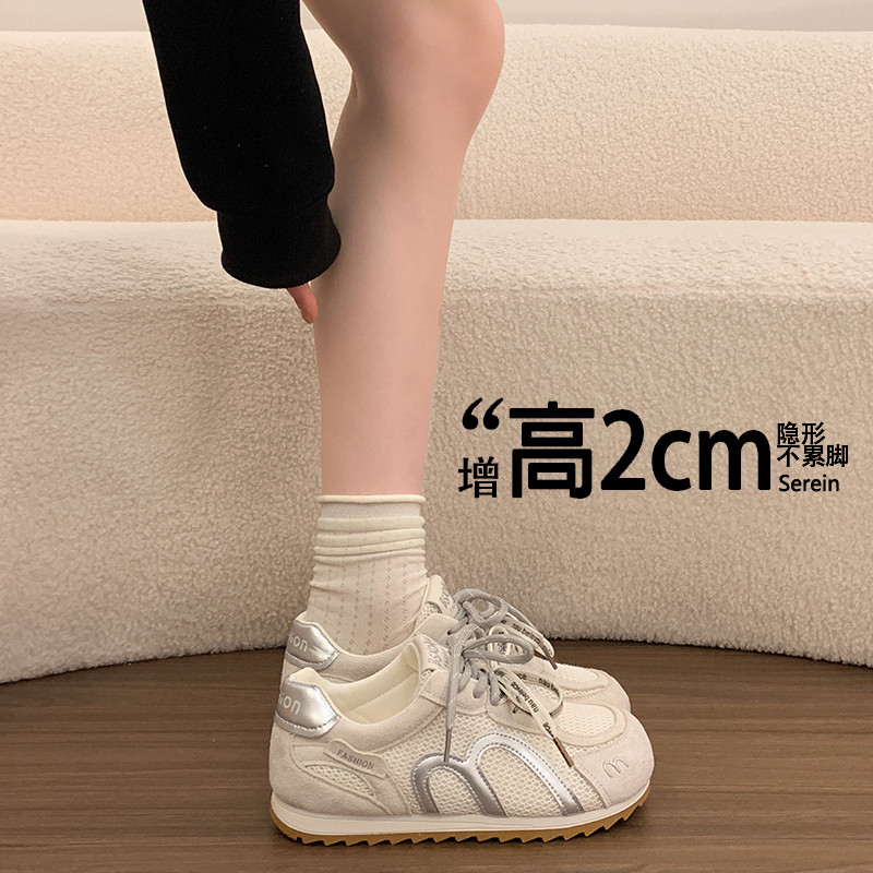 真皮德训鞋女款2026新款夏季网面透气小白鞋孕妇平底运动休闲鞋34