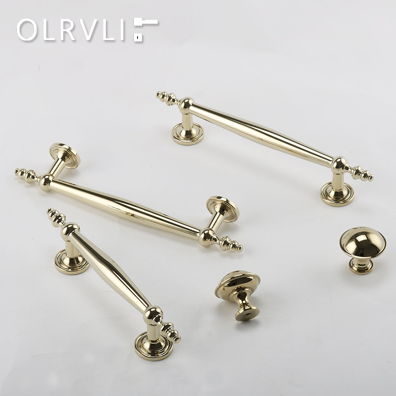 olrvli黄铜金色意式拉手橱柜把手复古法式衣柜门小拉手衣帽间把手