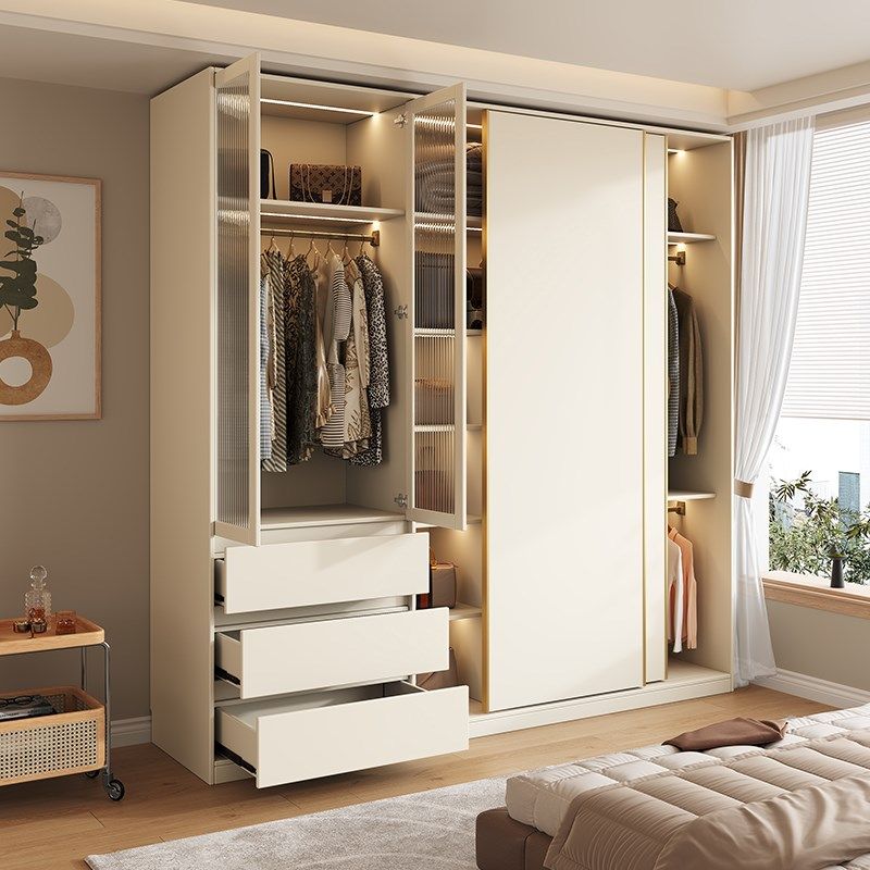 定制实木分段式推拉门衣柜小户型卧室家用玻璃门趟门移门衣橱柜子