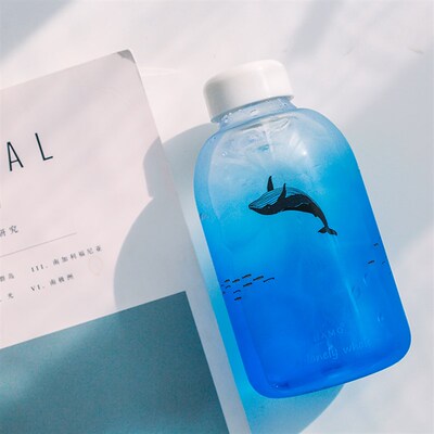 零极限清理蓝色玻璃瓶渐变海洋鲸鱼便携大容量水瓶韩版水杯子哈默