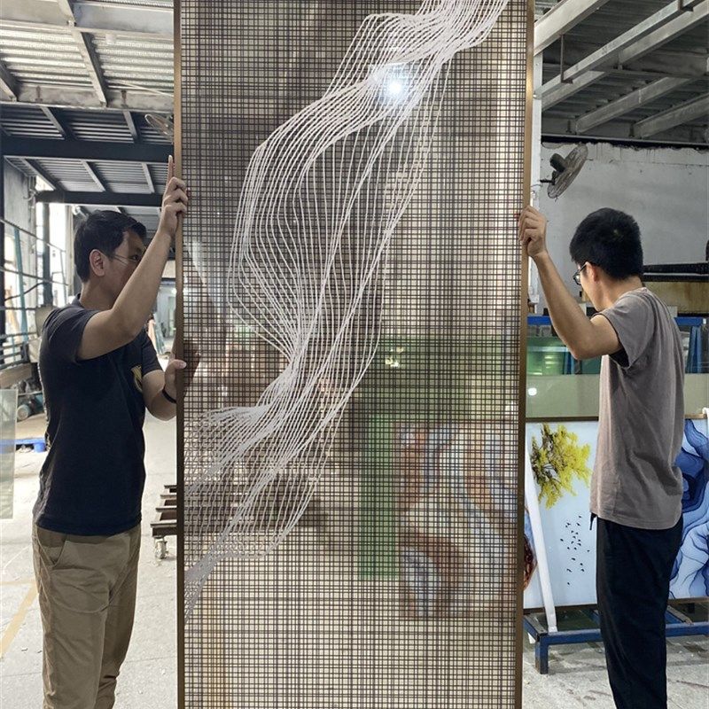定做夹丝夹胶玻璃艺术热熔工艺隔断玄关屏风背景墙酒店会所饭厅