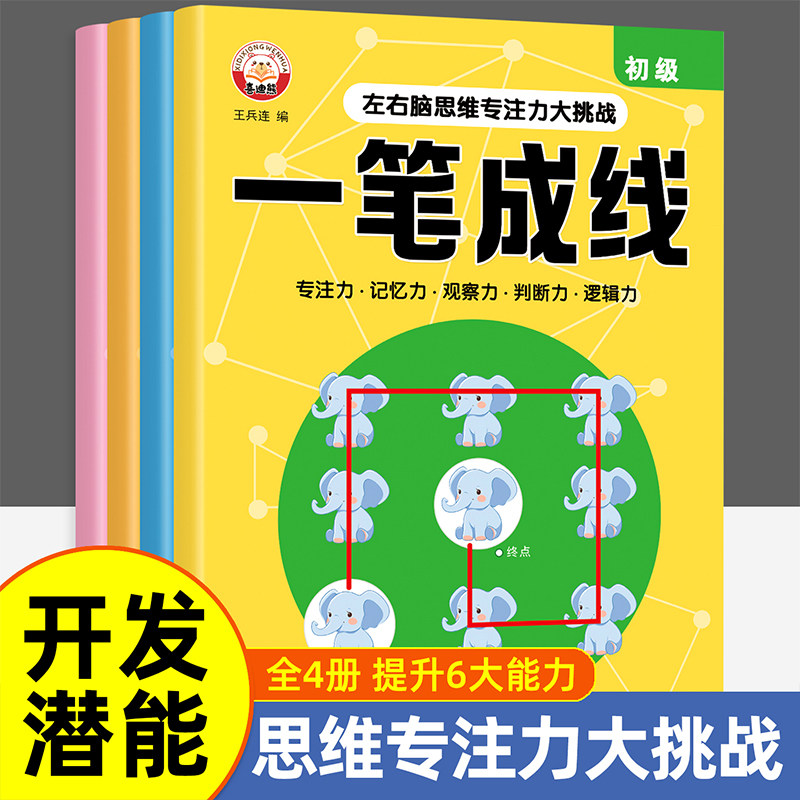左右脑思维专注力一笔成线初级中级高级挑战幼小儿童全脑开发左