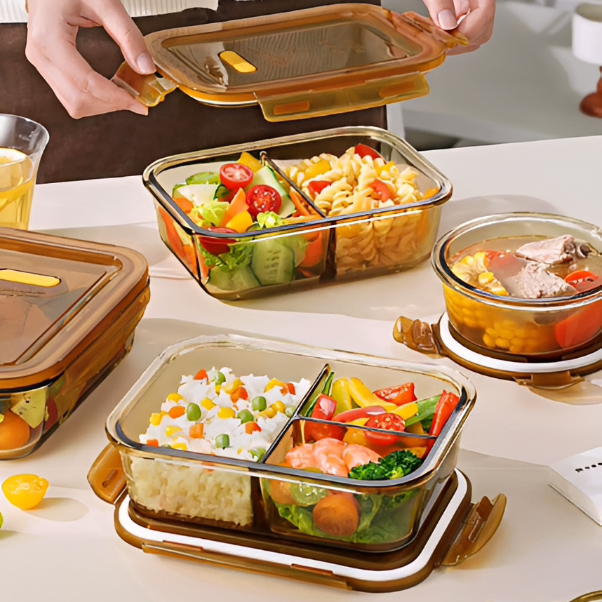 上班族玻璃饭盒带饭餐盒可微波炉加热专用碗分隔便当盒保温保鲜盒