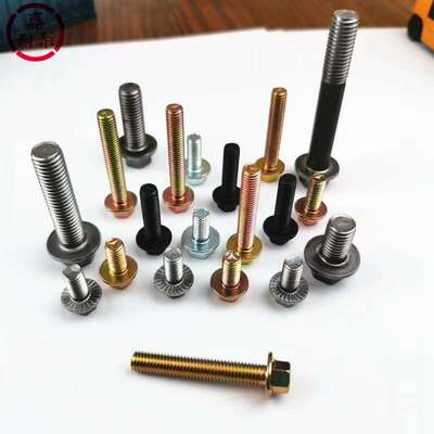 现货 8.8级法兰螺丝GB5787电镀蓝白黄彩锌外六角头法兰面螺栓Q180