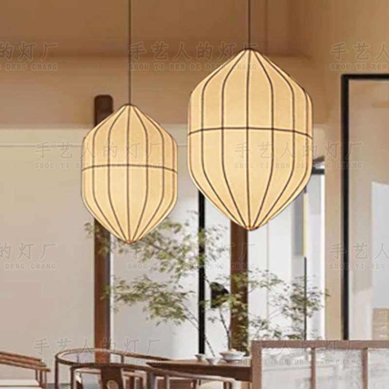 新中式餐饮吊灯宋代美学酒店宴会厅吧台灯中国风禅意复古布艺灯具