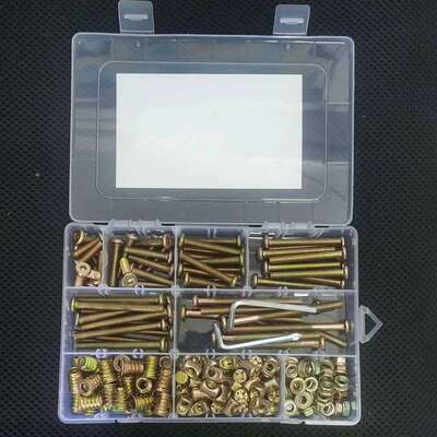 180pcs彩锌平圆头内六角螺丝盒装 M6家具螺丝螺母套装送扳手