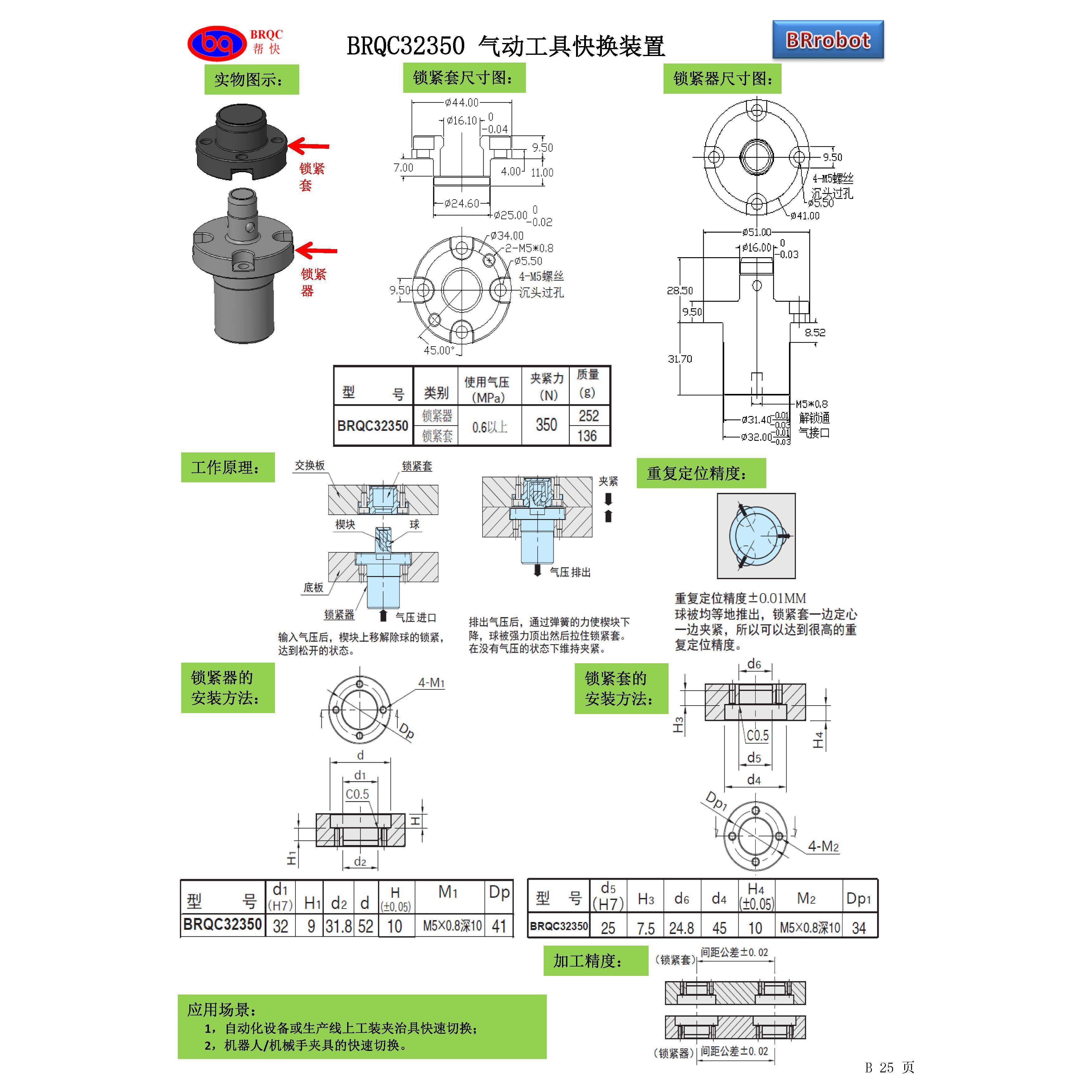 BRQC32350气动快速锁紧器快换工装取代螺丝生产线快速换型换模