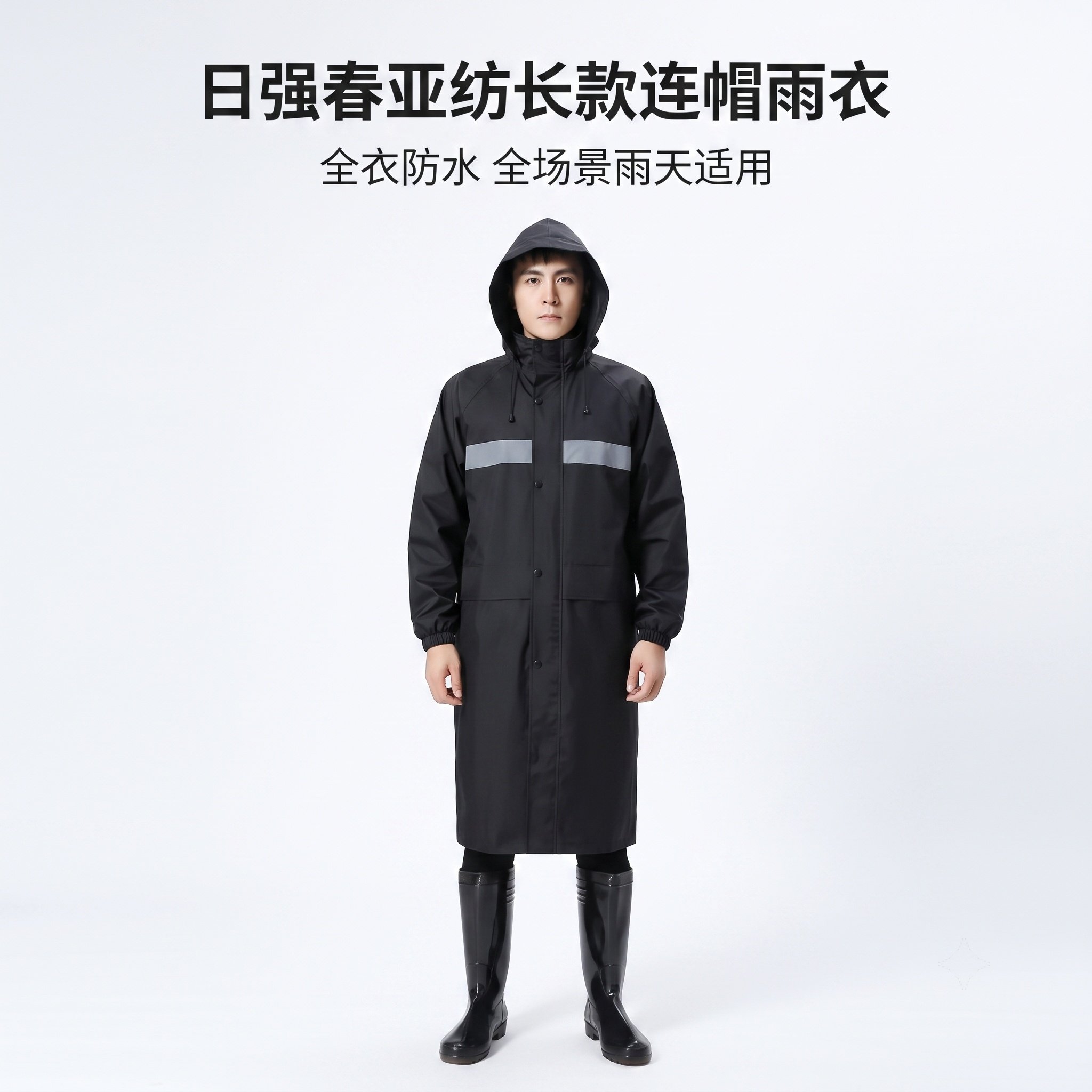 日强春亚纺长款连帽雨衣男全身防水防暴雨户外雨披