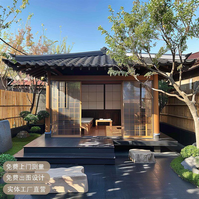 户外庭院日式茶室古建凉亭禅意日式凉亭中式茶亭别墅木屋凉亭定制