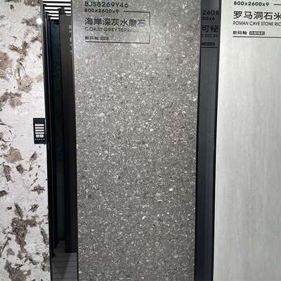 别墅瓷砖大规格哑光客厅水磨石防滑地砖800x2600灰色柔光岩板墙砖