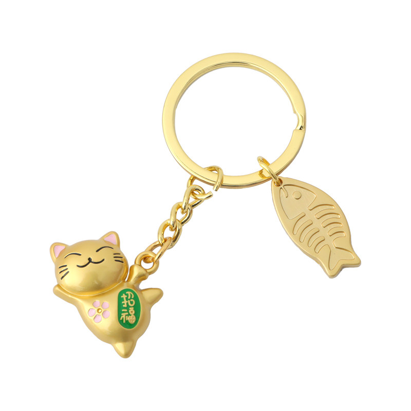 可爱招财猫卡通金属钥匙圈挂件个性工艺钥匙扣挂饰定制刻字小猫咪