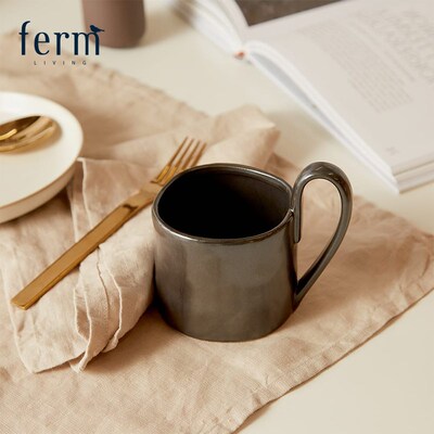 丹麦Ferm Living侘寂风手工陶制马克杯咖啡杯 双柄儿童水杯牛奶杯