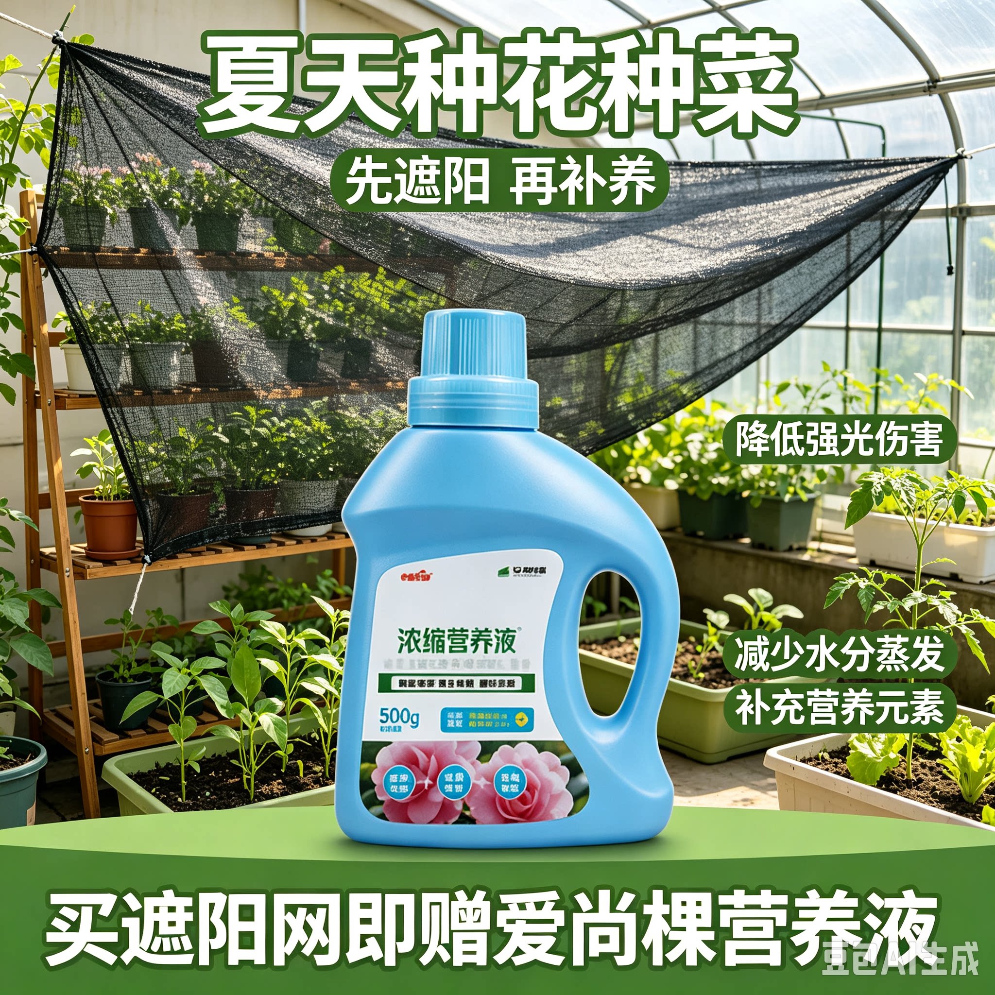 遮阳网花卉多肉兰花庭院盆栽防晒网隔热遮光网通用型营养液套餐