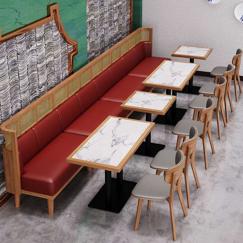 餐厅卡座沙发凳餐饮商用奶茶店桌椅藤编现代风格家具饭店桌子