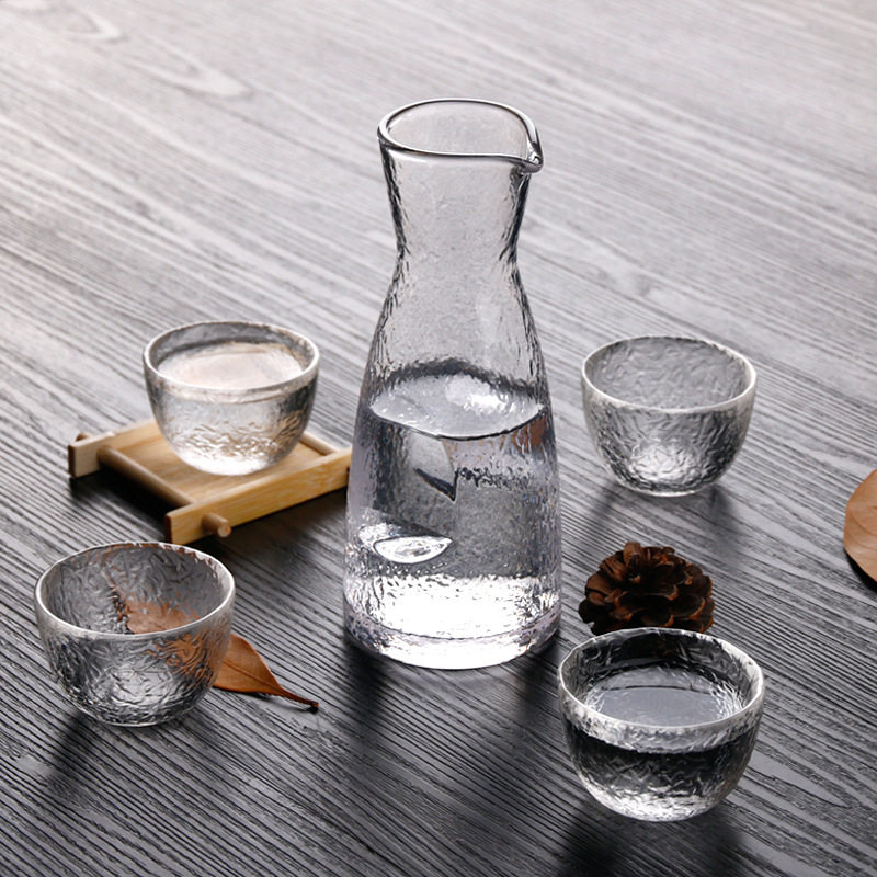 日式清酒壶套装玻璃黄酒温酒器烫酒壶家用一两白酒杯咖啡锤纹酒具