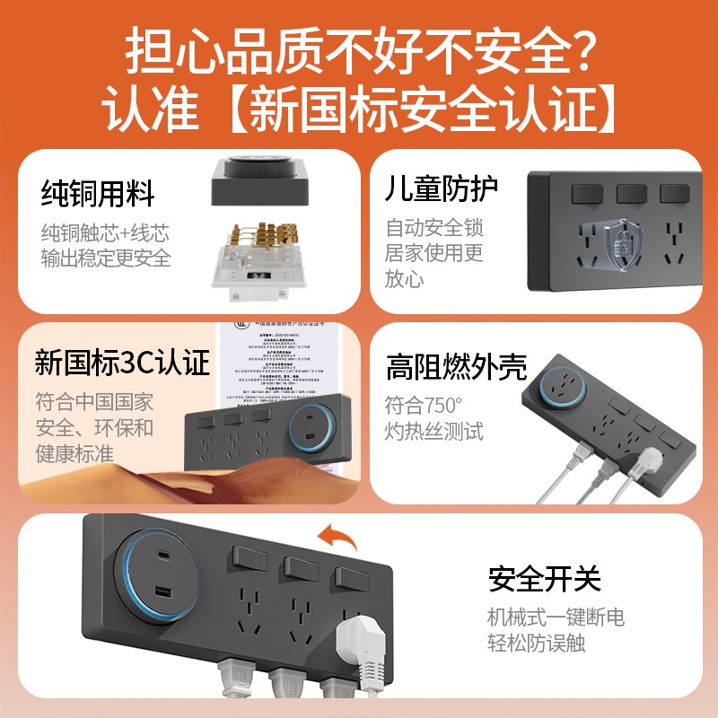 扩展式插座86型墙面固定拓展插座转换器多孔位原位替换插排接线板