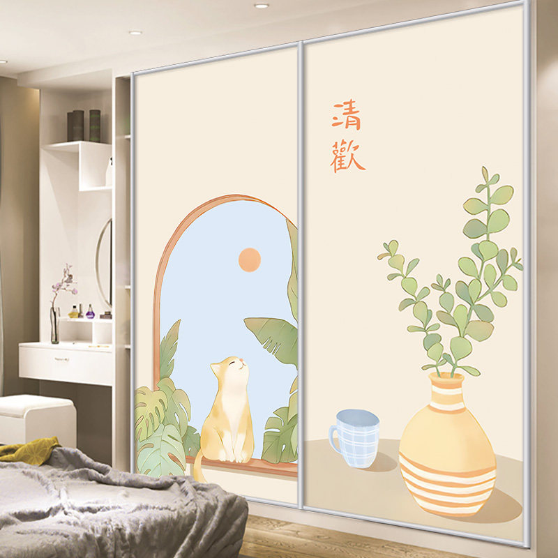 小清新衣柜贴定做玻璃膜推拉移门纸家具家用翻新纸不透遮盖膜清欢
